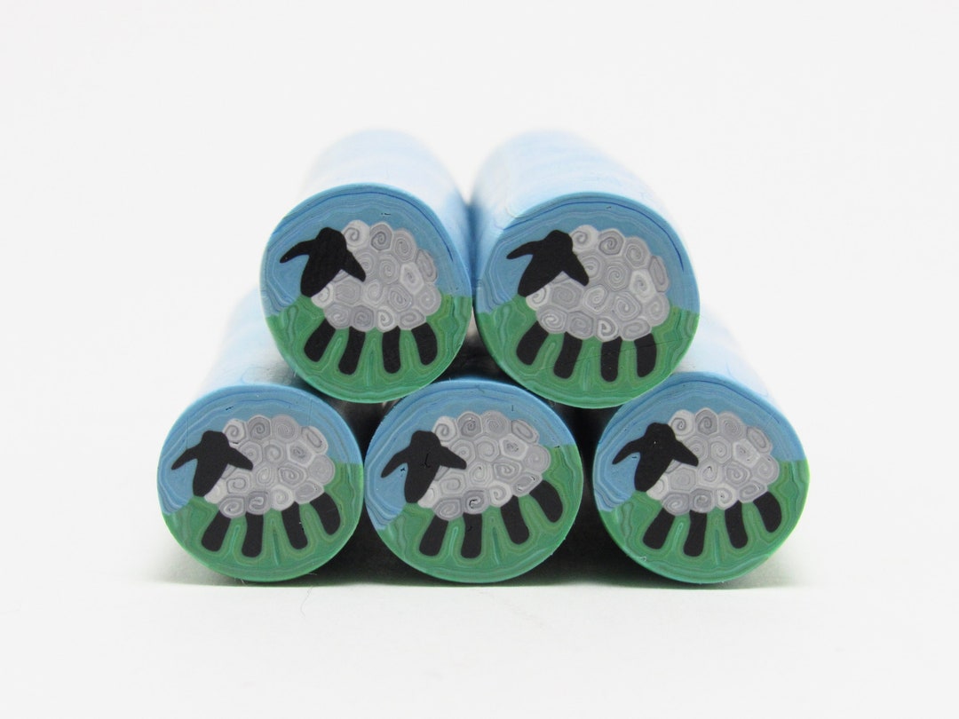 Suffolk Sheep Cane, Raw Unbaked Polymer Clay, Blue Green Gray, Farm ...