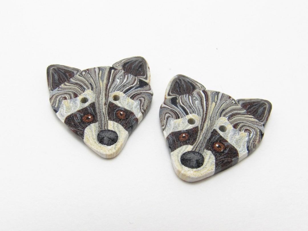 Raccoon Buttons, Brown Black, Polymer Clay, Handmade Sewing Supply ...