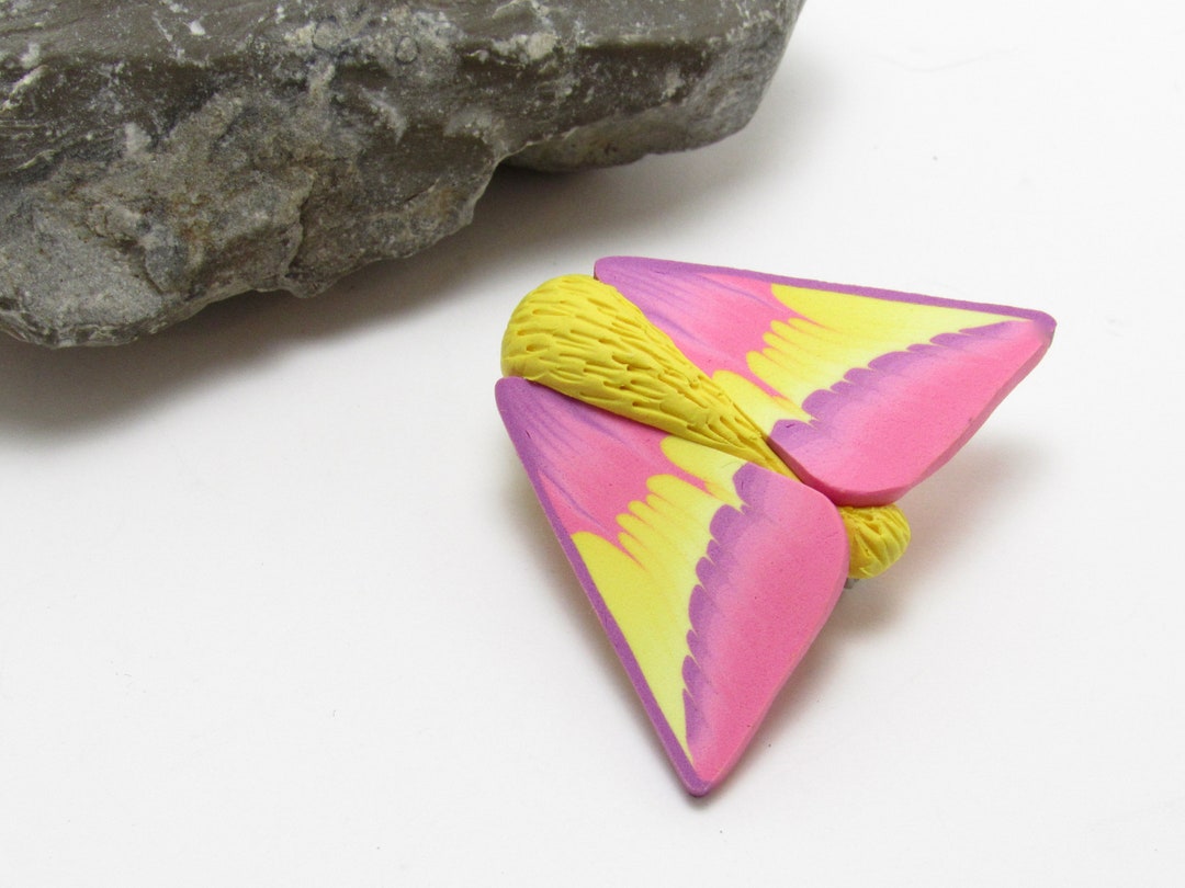 Rosy Maple Moth Brooch Great Silk Moth Pin Pink Yellow - Etsy