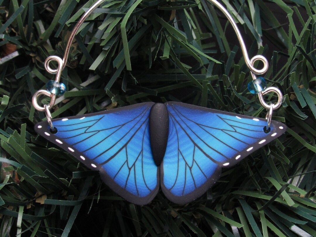 Mini Blue Morpho Butterfly Ornament, Christmas Tree Decoration, Blue ...