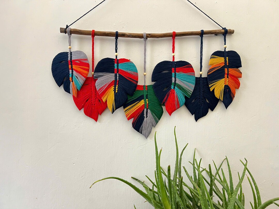 Monstera Leaves Handmade Wall Decor, Green Leaf Macrame Wall Hanging ...