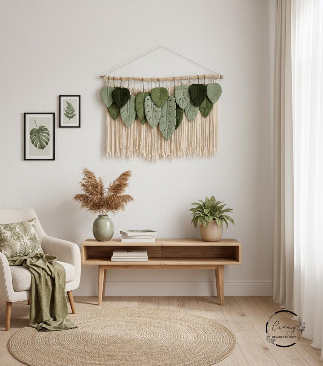 Large Macrame Leaf Wall Hanging | Boho Botanical Wall Art Decor | Green ...