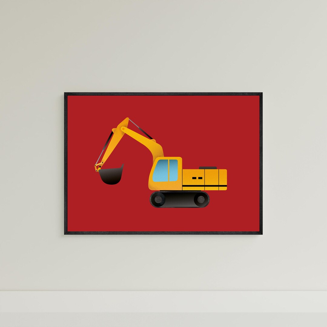 Excavator Print, Digger Wall Art, Construction Vehicle Printable, Kids ...