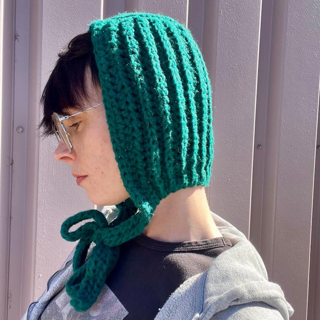 Stylish Bonnet Crochet Hood With Ties in Deep Teal - Etsy