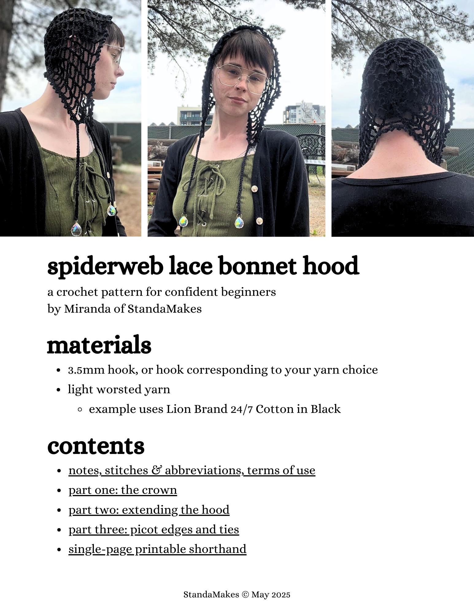Crochet Pattern: Spiderweb Lace Bonnet Hood | Romantic Goth Renfaire ...