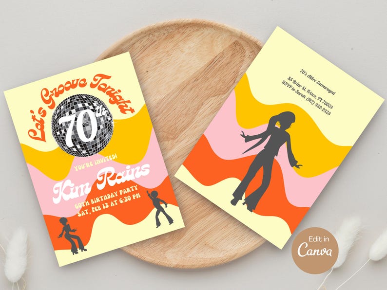 Editable Retro Birthday Invitation Template, Digital 70s Theme Birthday ...