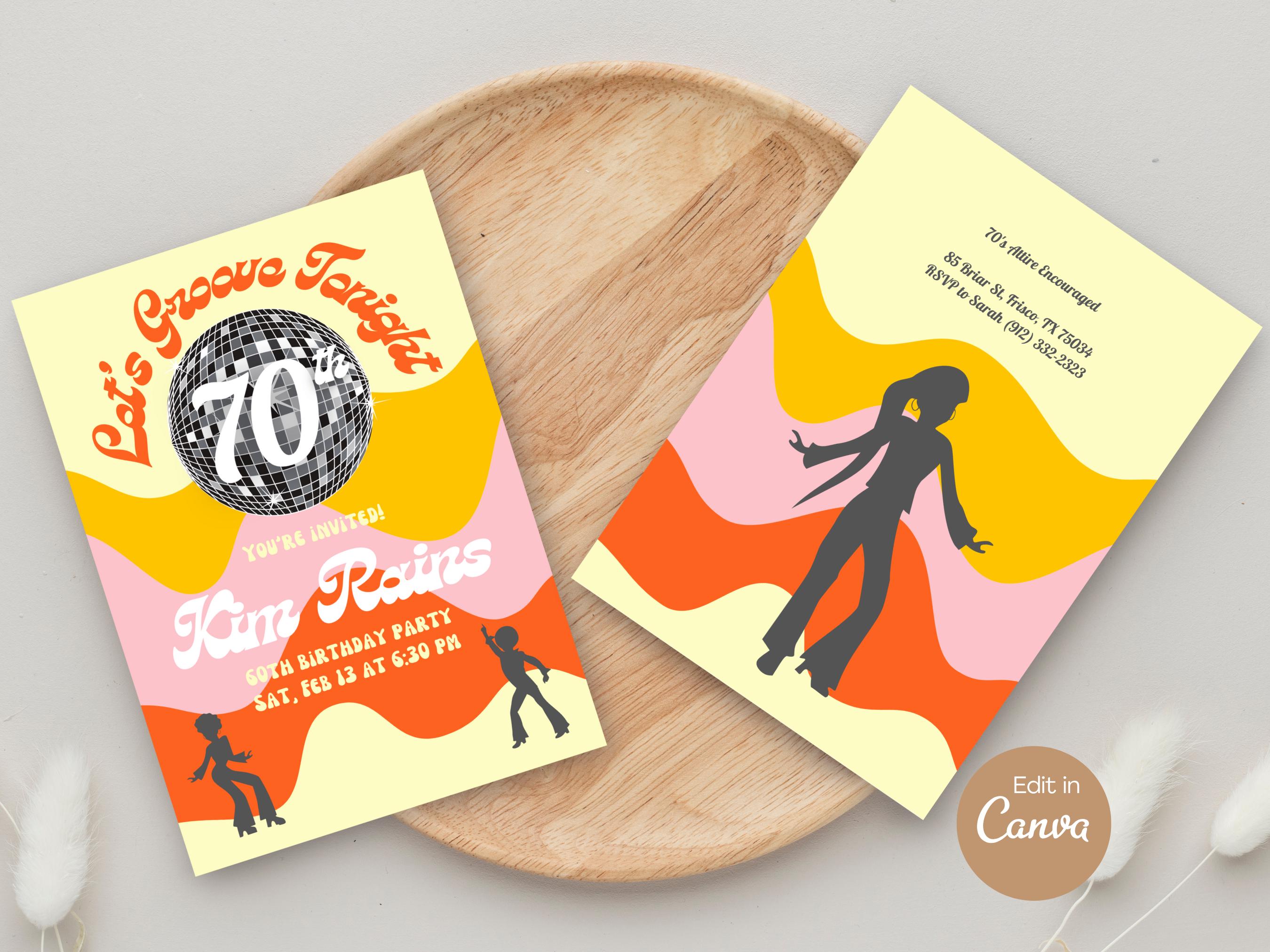 Editable Retro Birthday Invitation Template, Digital 70s Theme Birthday ...