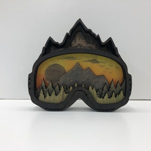 3D Stained Wood Snow Goggle Mountain Scene Nested in a Multi Layered ...