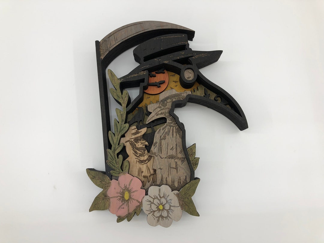 3D Stained Wood Plague Doctor With Doctor Scene Nested in a Multi ...