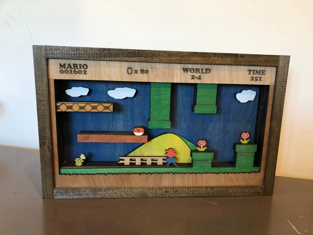 3D Stained Wood Vintage Retro Video Game Scene Nested in a Multi ...