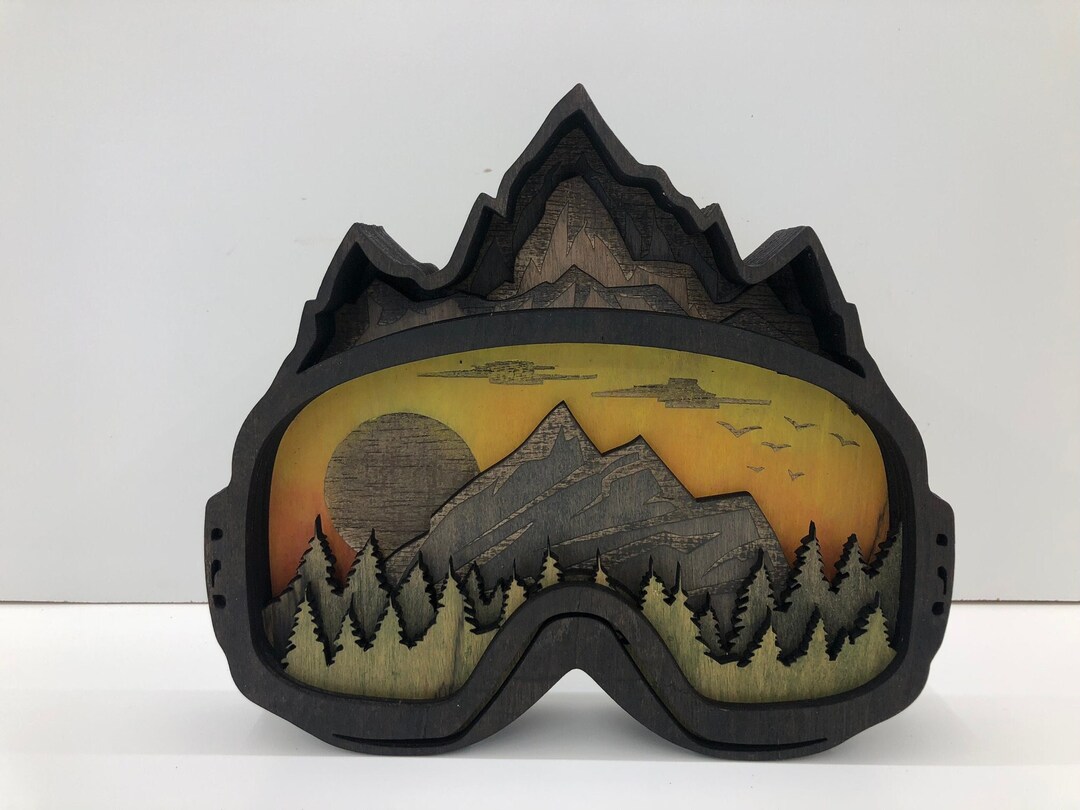 3D Stained Wood Snow Goggle Mountain Scene Nested in a Multi Layered ...