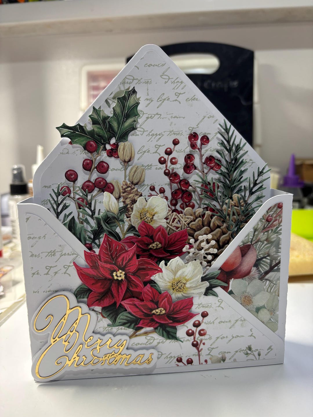 Envelope Pop-up Card Making Kit | Christmas Floral Paper Piecing (set ...