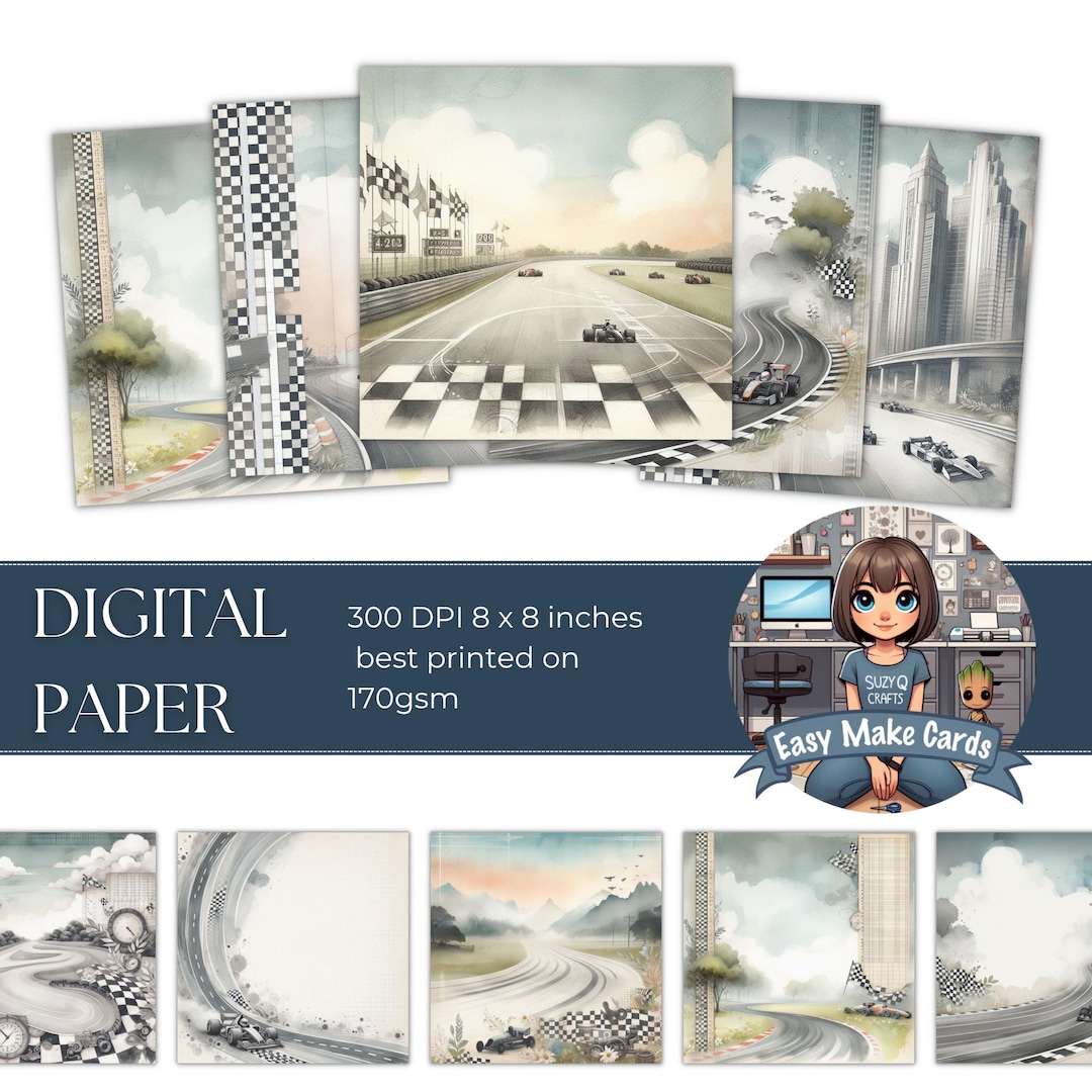 F1 Racing Collection Car Digital Paper| F1 Car Card Making Kit Paper ...