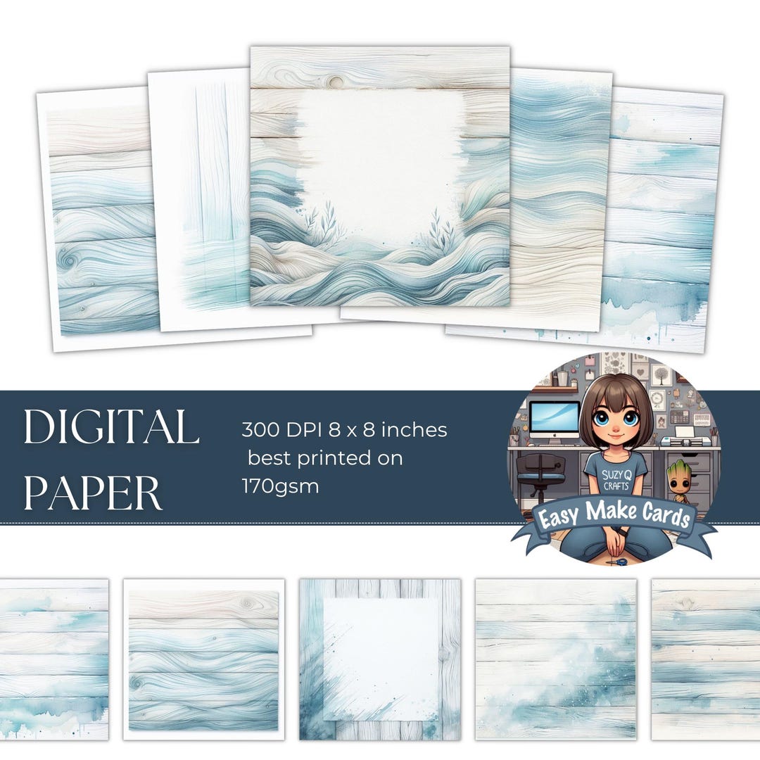 Ocean Beach Digital Paper | Weathered Wood Scrapbook Kit (8x8", 300 DPI ...