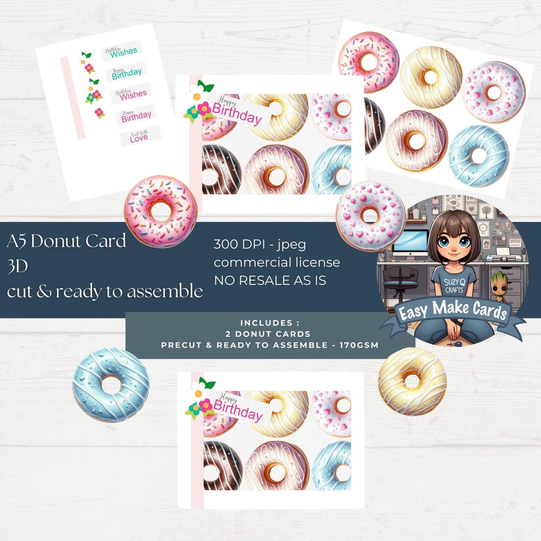 Donut Greetings Card Kit | Card Making Kit | Donut Card | A5 Greetings ...