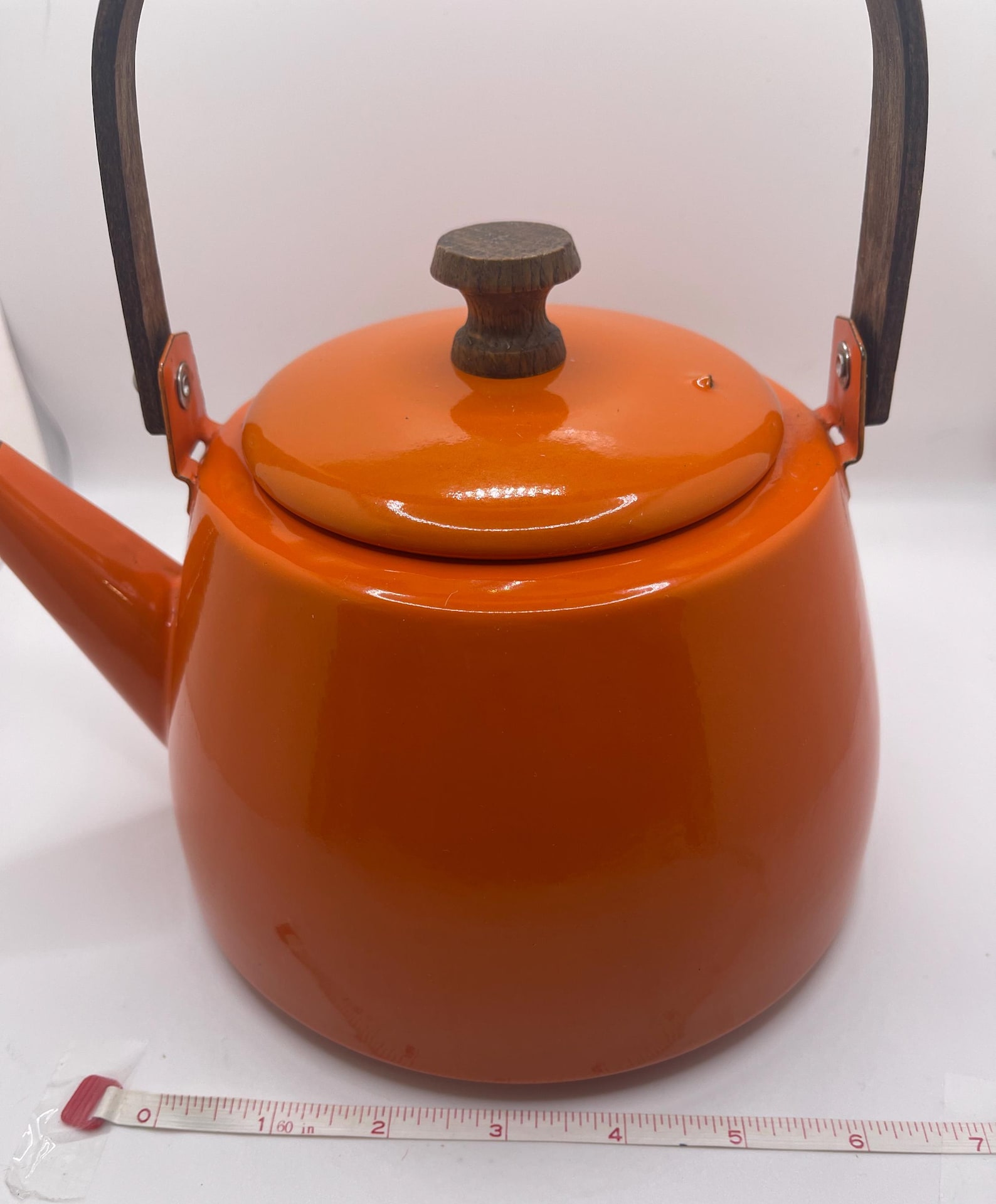 Retro Mid-mod Orange Teapot With Wooden Handle - Etsy