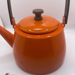 Retro Mid-mod Orange Teapot With Wooden Handle - Etsy