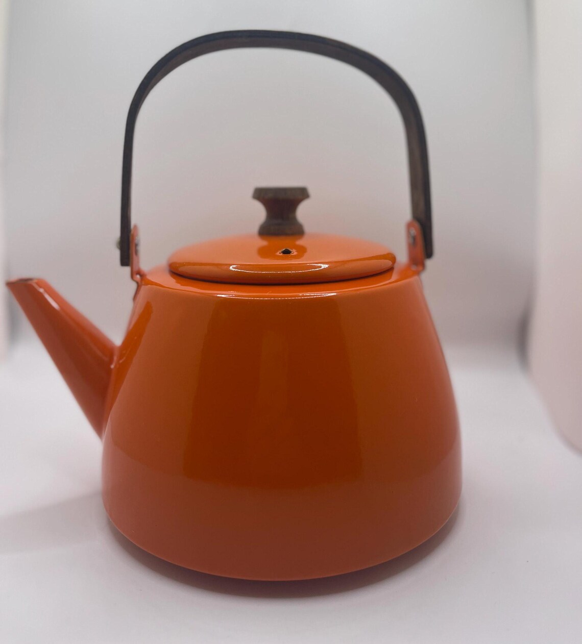 Retro Mid-mod Orange Teapot With Wooden Handle - Etsy