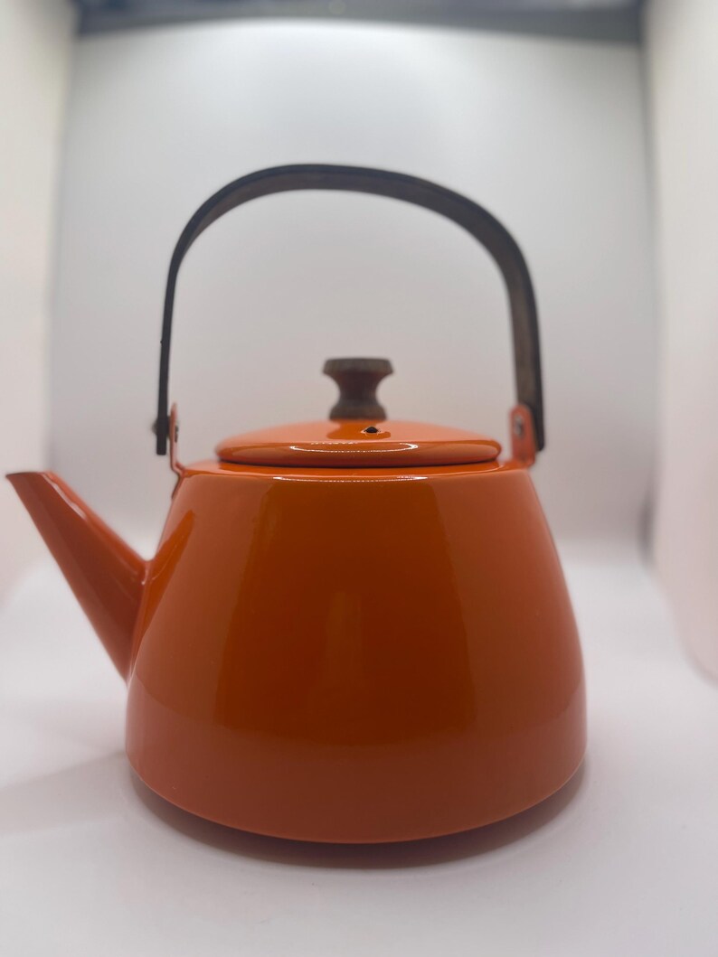 Retro Mid-mod Orange Teapot With Wooden Handle - Etsy