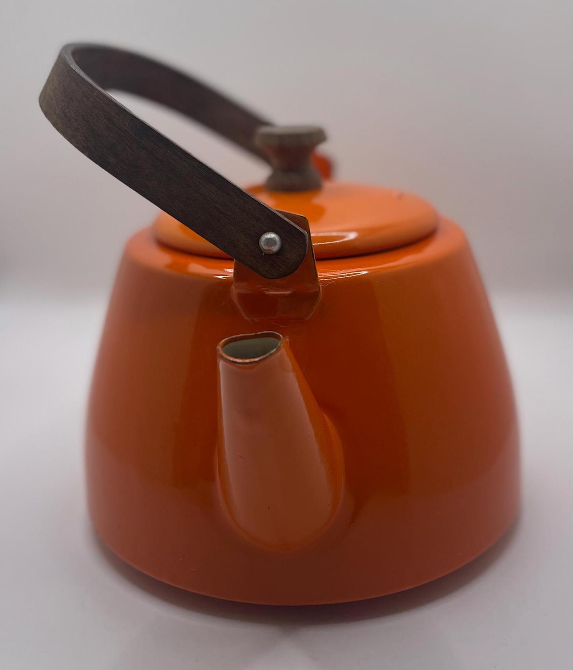 Retro Mid-mod Orange Teapot With Wooden Handle - Etsy