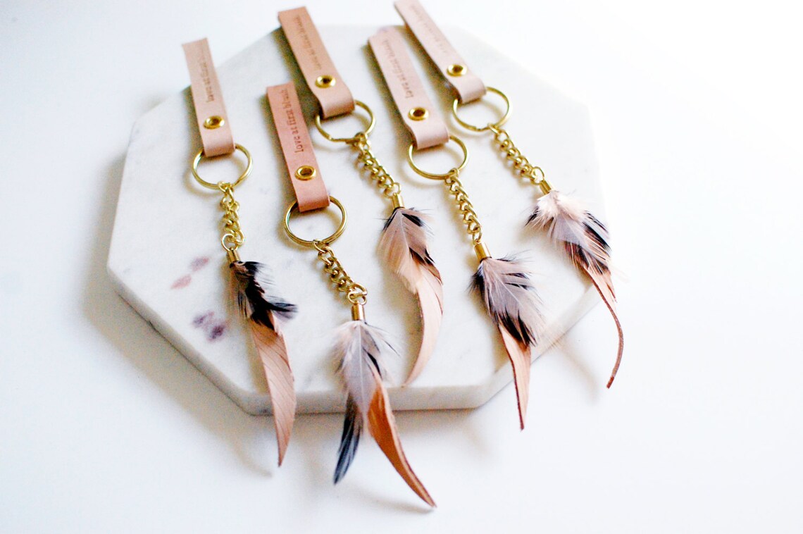 Feather Leather Key Chain - Etsy