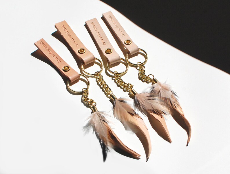 Feather Leather Key Chain - Etsy