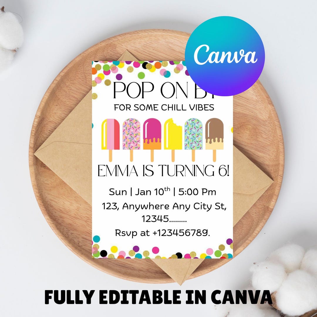 Editable Popsicle Birthday Invitation Popsicle Birthday Invite Pop on ...