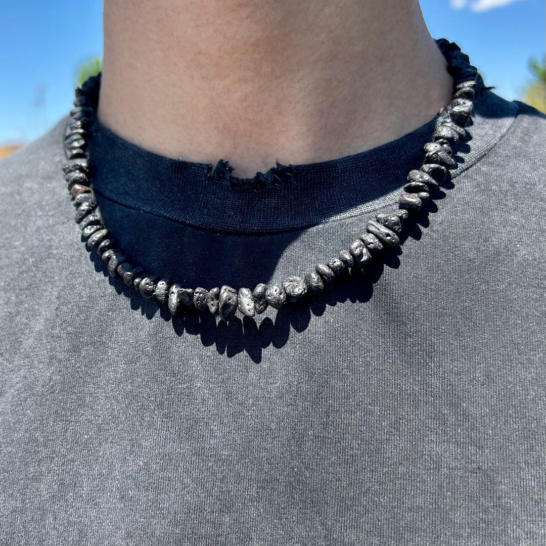 Lava Rock Chip Bead Necklace • Mens Matte Black Stone, 18 Inch - Etsy