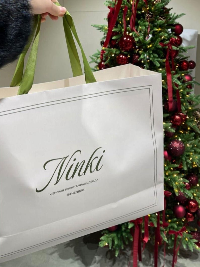 50 Pcs Luxury Custom Paper Bags With Ribbon Handles – Personalized Eco ...