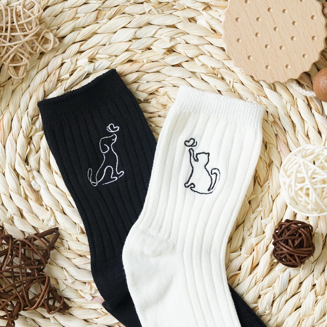Embroidered Pet Line Art Kids Socks, Custom Cotton Baby Socks - Etsy