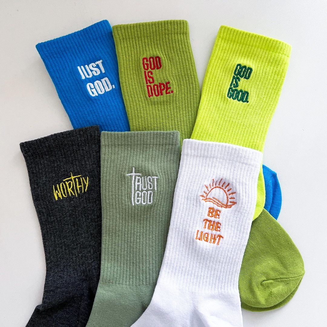 Embroidered Christian Socks, Unisex Cotton Sport Socks, Jesus Socks ...