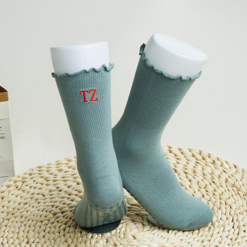 Custom Initial Ruffle Pilates Socks, Embroidered on Back Women Grip ...
