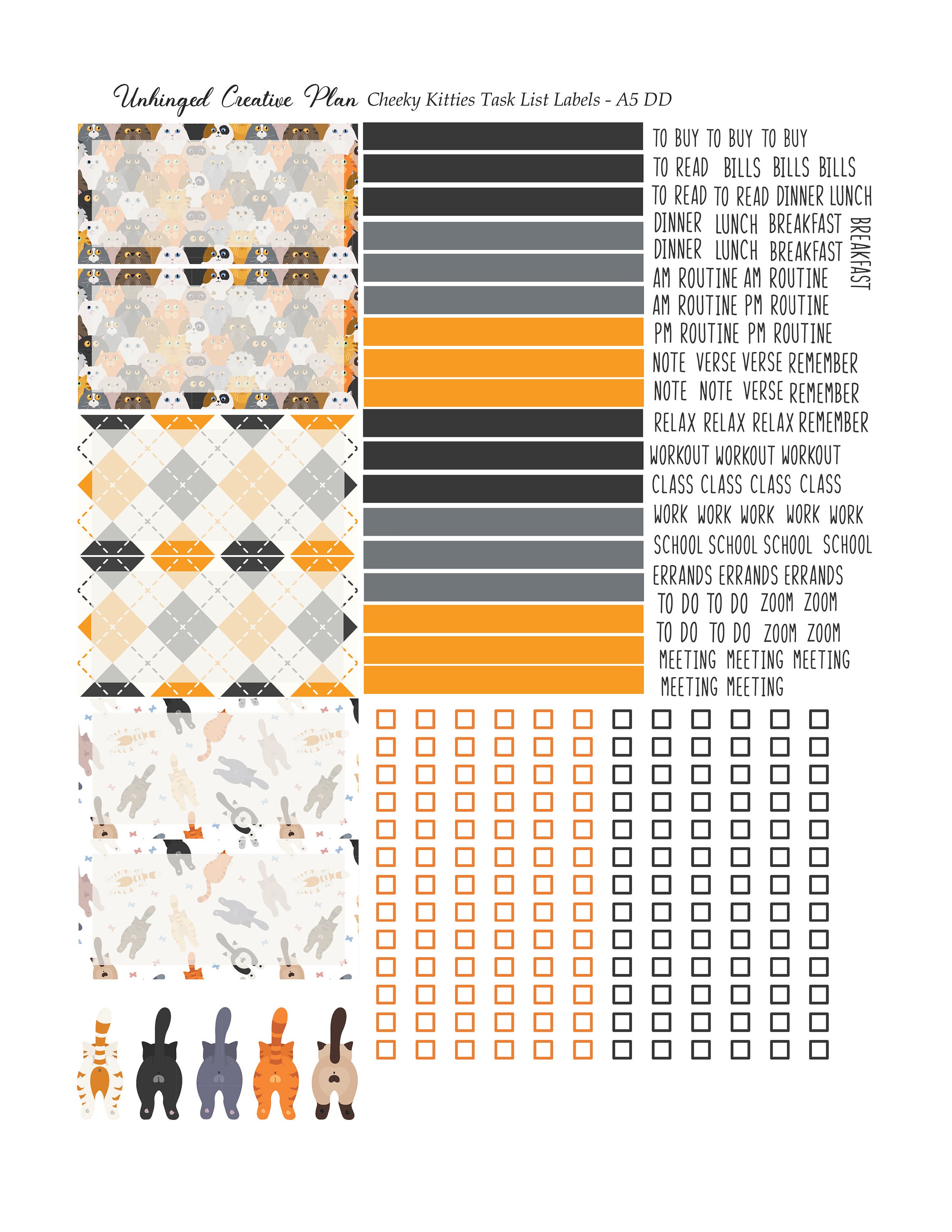 Cheeky Kitties Print & Cut Sticker Kit for EC A5 Daily Duo Erin Condren ...