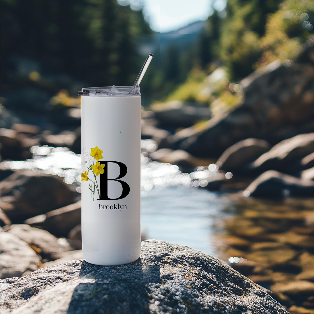 Personalize Initial & Birth Month Flower Stainless Steel Tumbler With ...