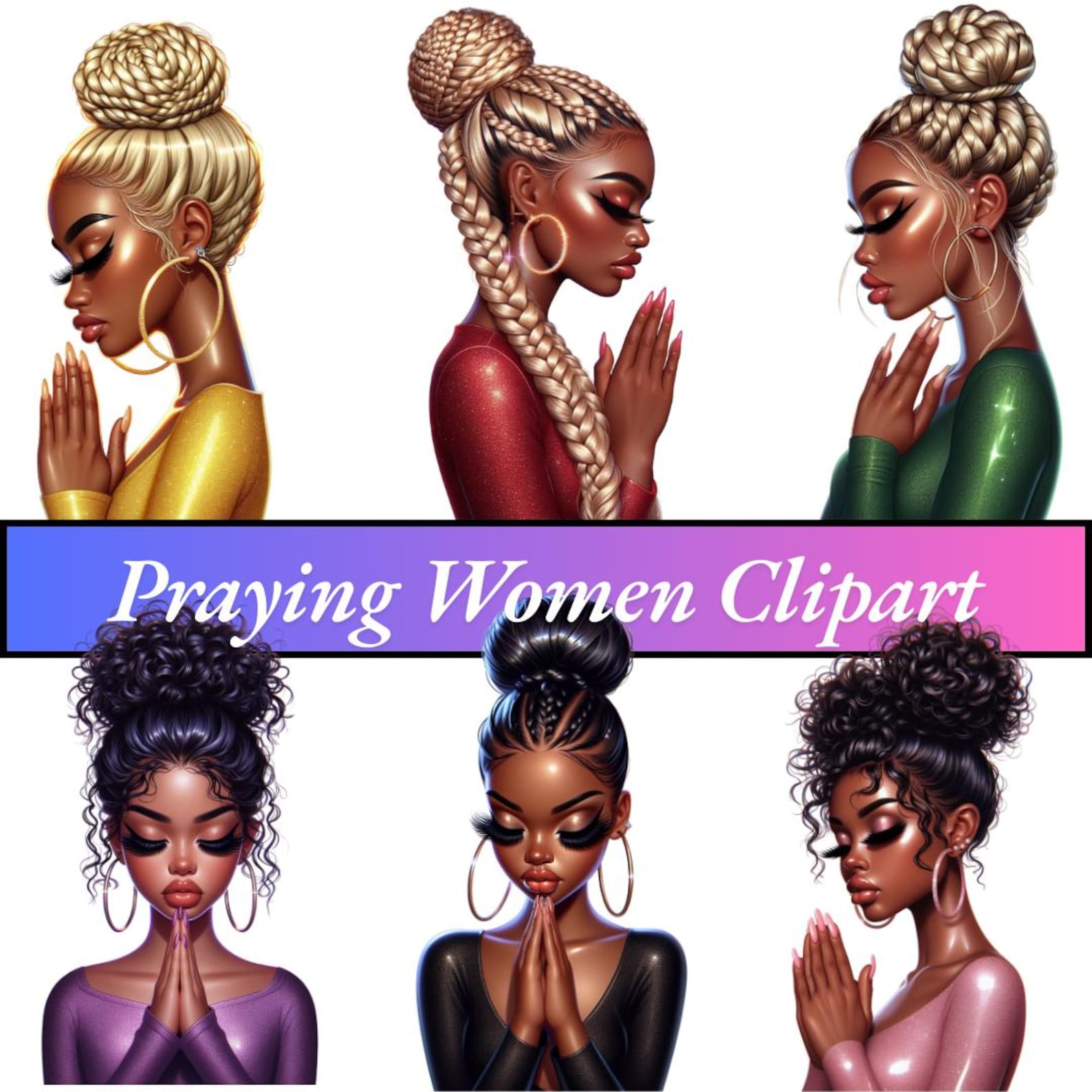 Praying Women Clipart, Christian Black Women, Church Lady Clipart ...