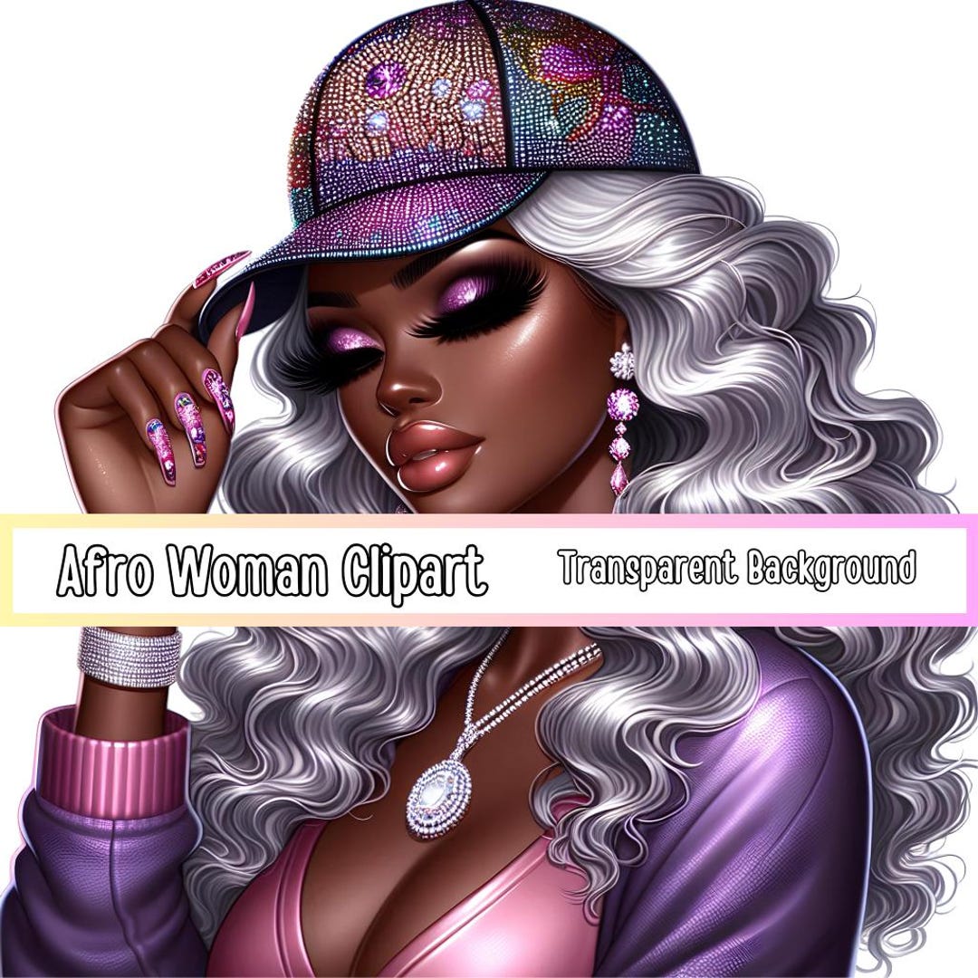 Afro Woman Clipart, Glam Girl Clipart, Diva Girl Clipart, Girl Boss ...
