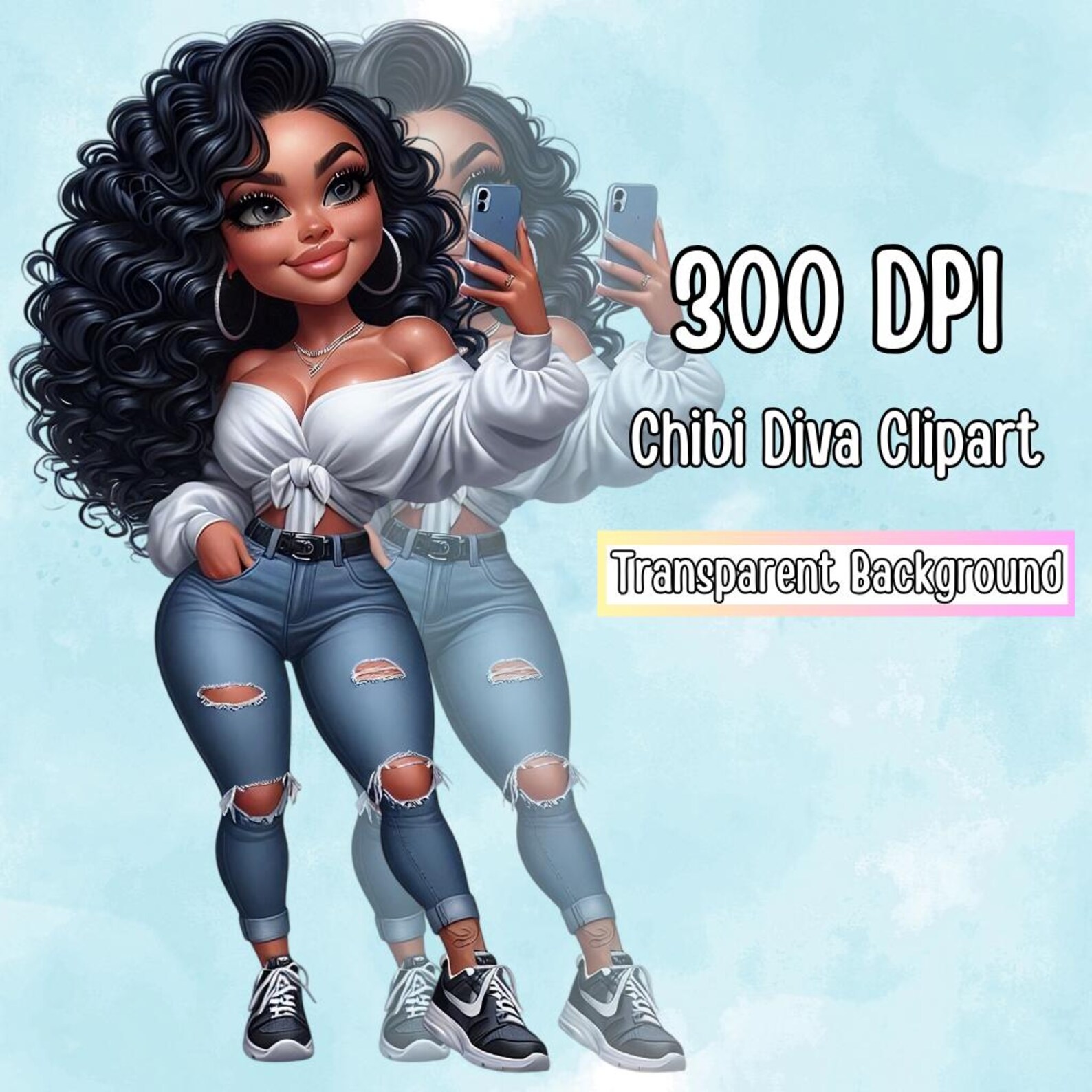 Chibi Boss, Chibi Fashion Clipart, Glam Chibi Clipart, Afro Chibi ...