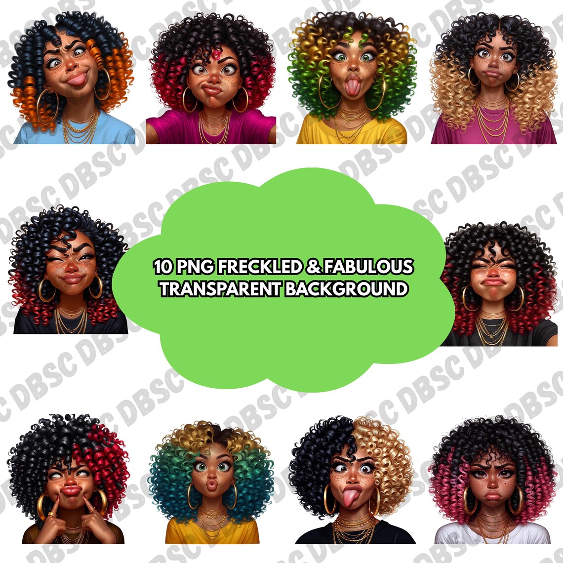 Silly Face Clipart, Freckle Face Clipart, Black Woman Clipart, Chibi ...