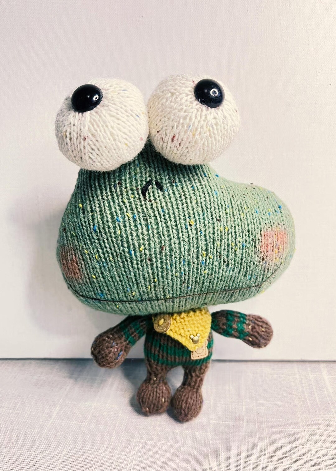 Knitted Frog Woll Frog Stuffed Animal Big-headed Frog Doll Hand Knitted ...