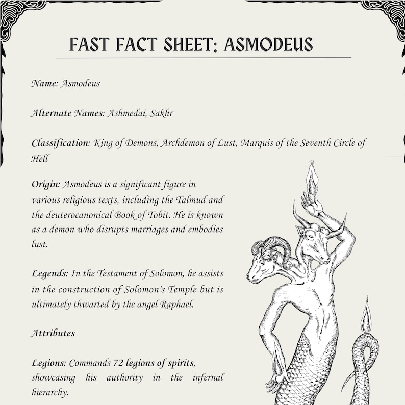 Summoning Guide to King Asmodeus of Goetia Book of Shadows Printable ...