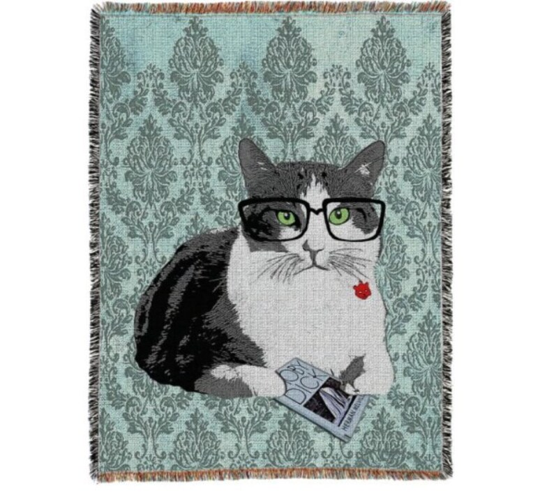 Literary Cat Woven Blanket Rug - Etsy