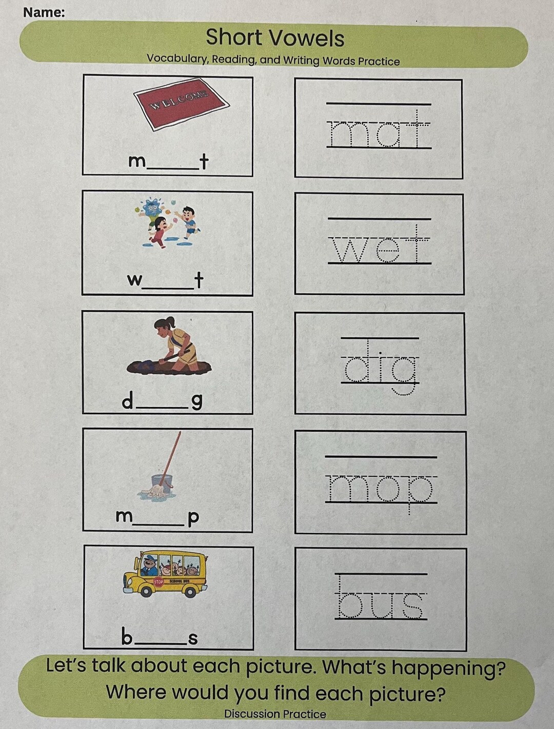 Short Vowel Practice Worksheet (can Be Used for Dyslexia Intervention ...