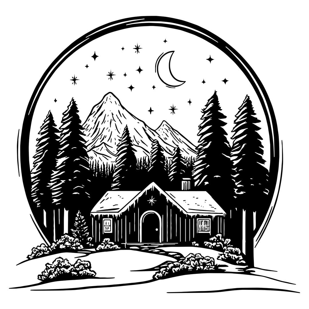 Cabin in the Mountains SVG | Rustic Nature Cut File | Woodland Camping ...