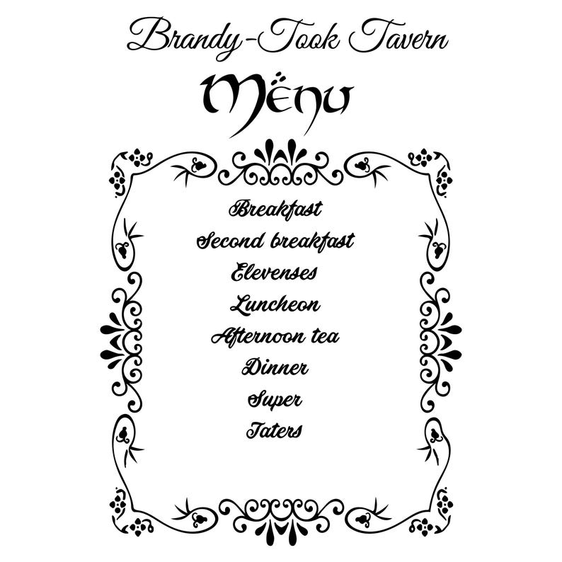 Hobbit Tavern Menu SVG File Lord of the Rings Fantasy Digital Download ...
