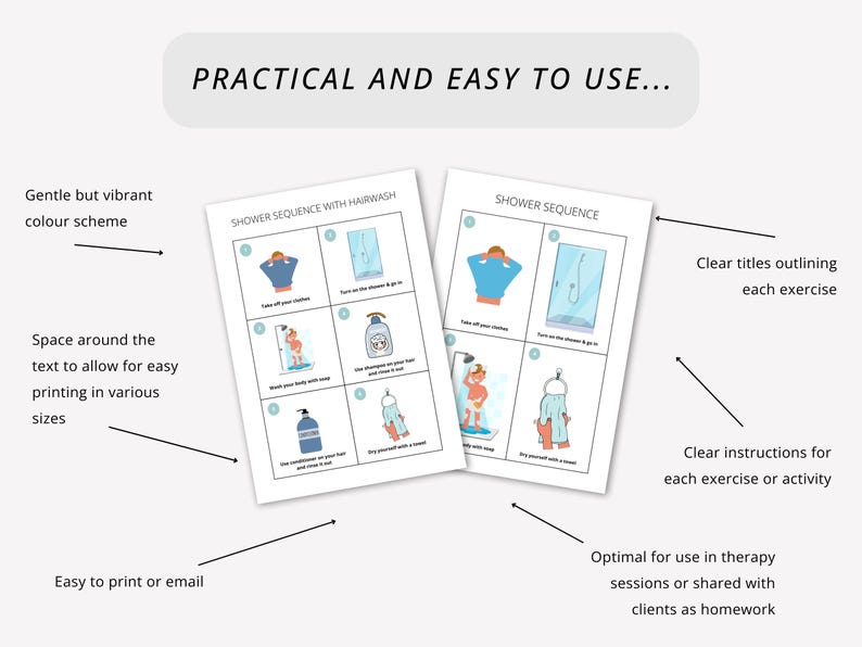Shower Sequence Visual Learning Cards for Children and Provide Autism ...