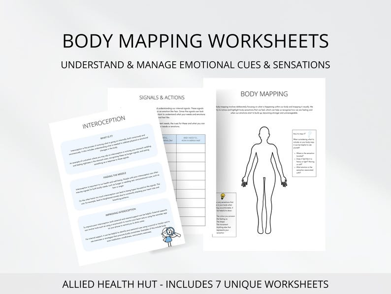 Body Mapping Interoception Worksheets for Managing and Understanding ...