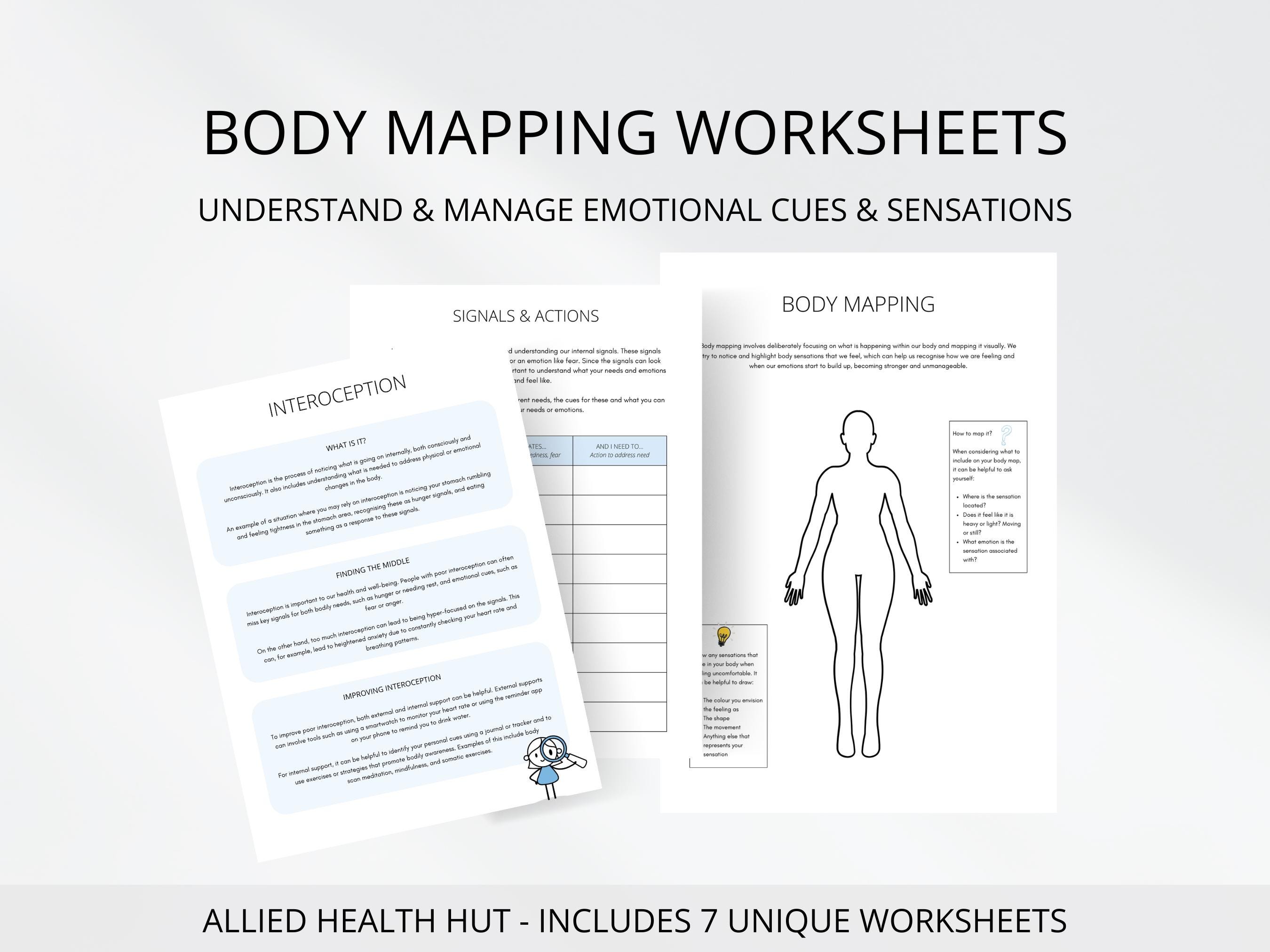 Body Mapping Interoception Worksheets for Managing and Understanding ...