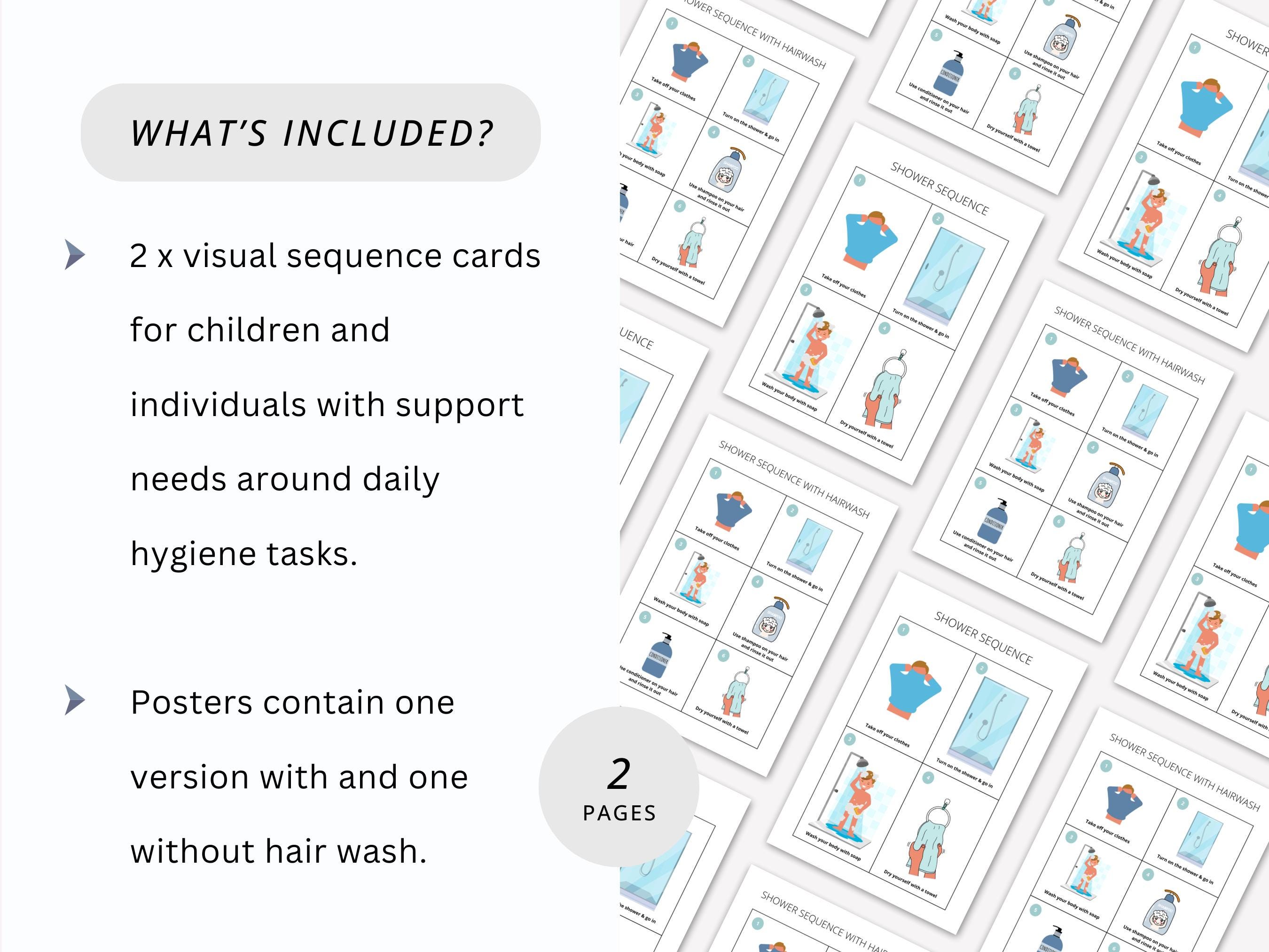 Shower Sequence Visual Learning Cards for Children and Provide Autism ...