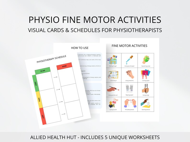 Physiotherapy Toolbox Worksheets for Building Fine Motor Skills, Visual Cards and Schedules for ...