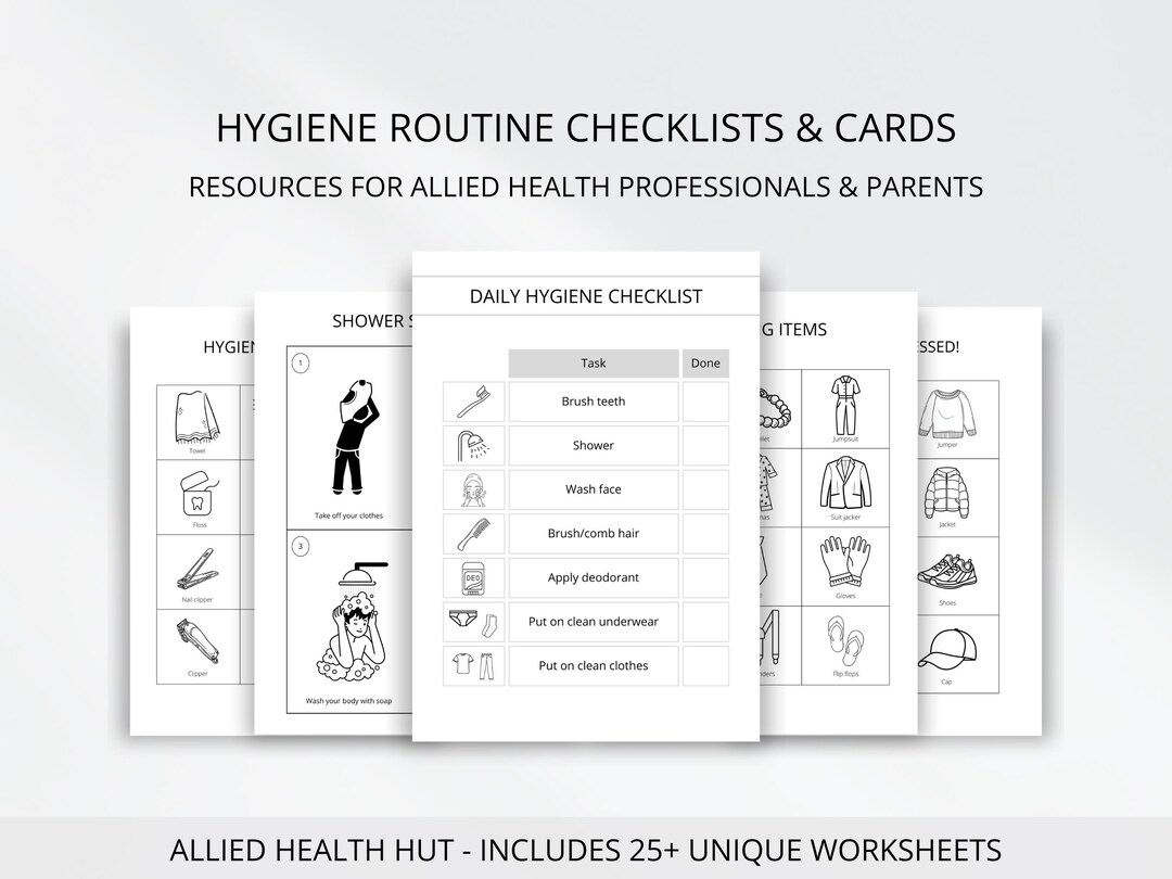 Hygiene Routine Checklist and Cards for Allied Health Worker Assisting ...
